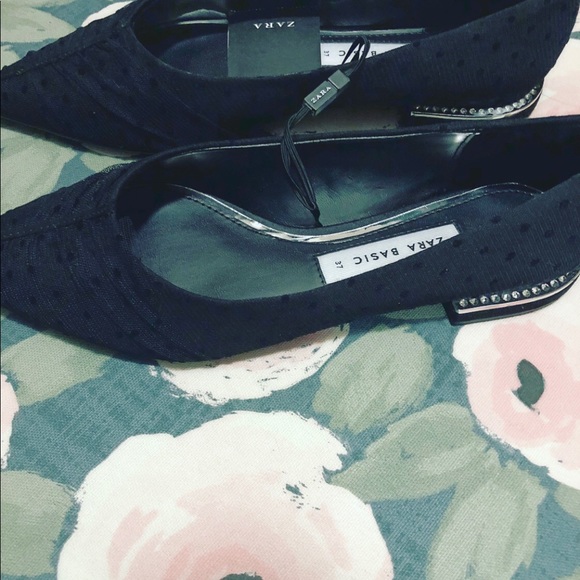 Zara | Shoes | New Zara Diamond Detail Black Flats | Poshmark